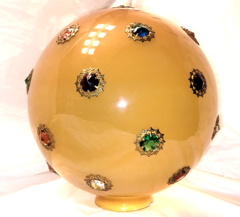 Large 12" Antique Victorian 24 Jeweled Amber Glass Parlor Lamp Shade | eBay