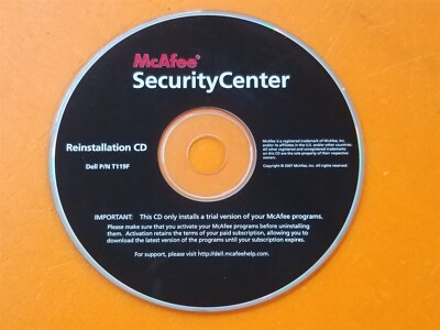 ⭐️⭐️⭐️⭐️⭐️ PC Software CD Disc McAfee Security Center Reinstallation ...