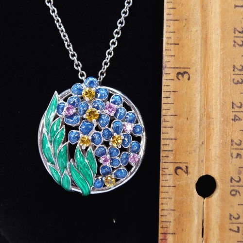 Andin International Sterling Silver Enamel Flower Semi Precious Pendant ...