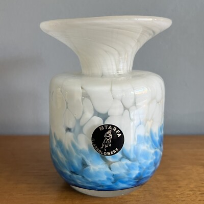 Vintage Mtarfa Glass Vase Blue and White Mottled | eBay UK
