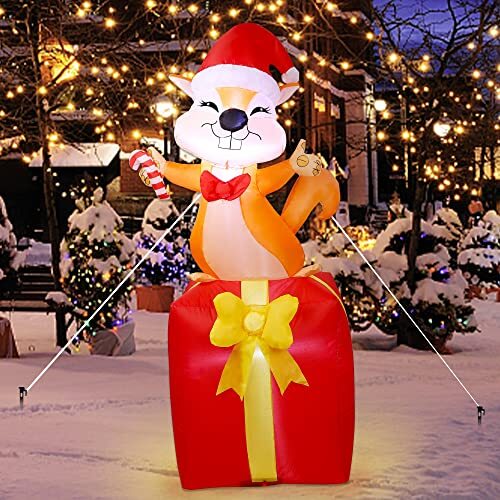 Christmas Inflatable Decoration, 5FT Blowup Squirrel Standing on The ...