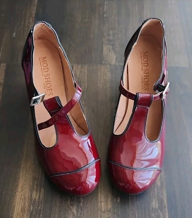 Mod Shoe The Dusty In Red Wine/Burgundy Patent Leather – Ladies Retro T ...