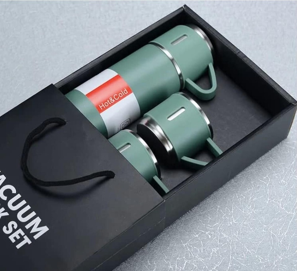 💚 Vacuum Insulated Flask Set Stainless Steel Thermo Bottle with Cups ...