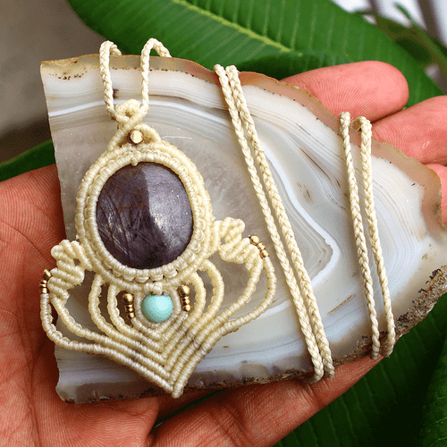 Handmade Natural Star Ruby Gemstone Bohemian Micro Macrame Crystal Necklace | eBay