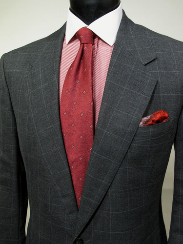Bergdorf Goodman Bespoke Domenico Spano Suit 44L Gray Muted Window Pane ...