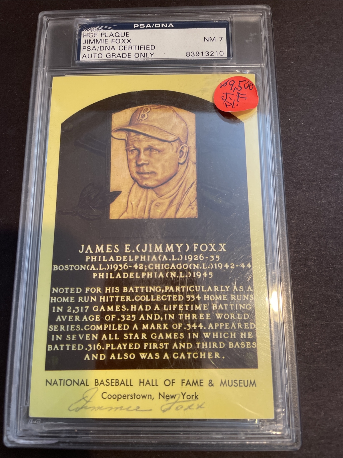 Jimmie Foxx autographed Baseball Hall of Fame Plaque card PSA/DNA ...