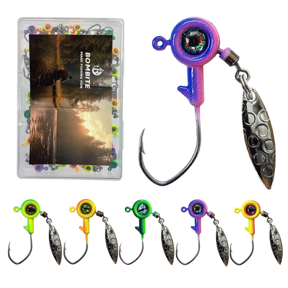 Crappie Jigs with Spinner 1/32 oz Underspin Fishing Jig Heads for ...