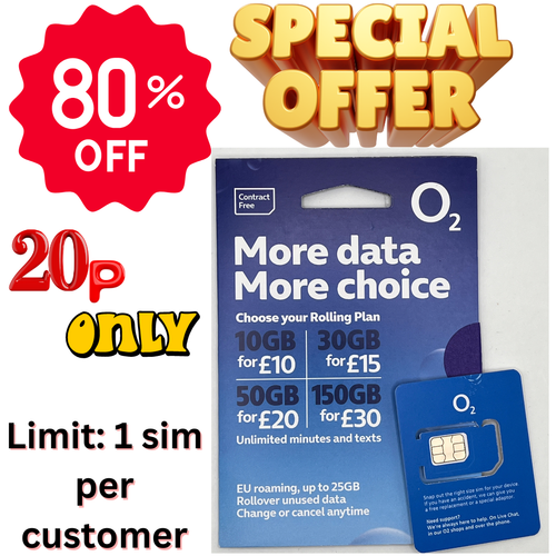 O2 Sim Card - PAYG -PAY AS YOU GO 2G/3G/4G O2 Pay As You Go 02 New ...