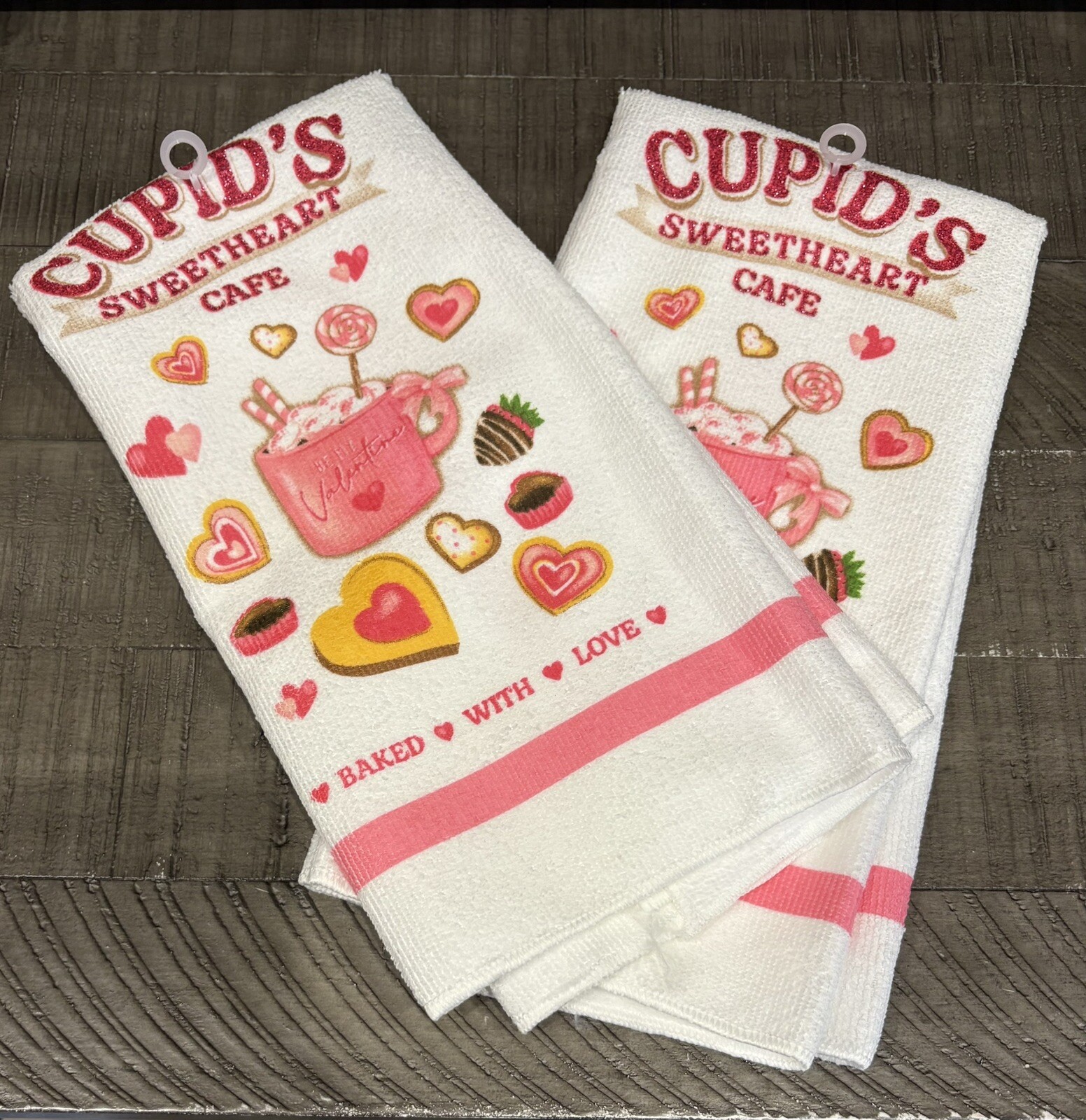 Set Of 2 Valentine's Day Hand Towels Hearts Love “Cupid’s Sweetheart ...