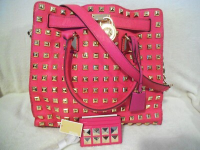 Michael Kors LG Hamilton Pyramid Studded lock, key and Handbag. Card ...