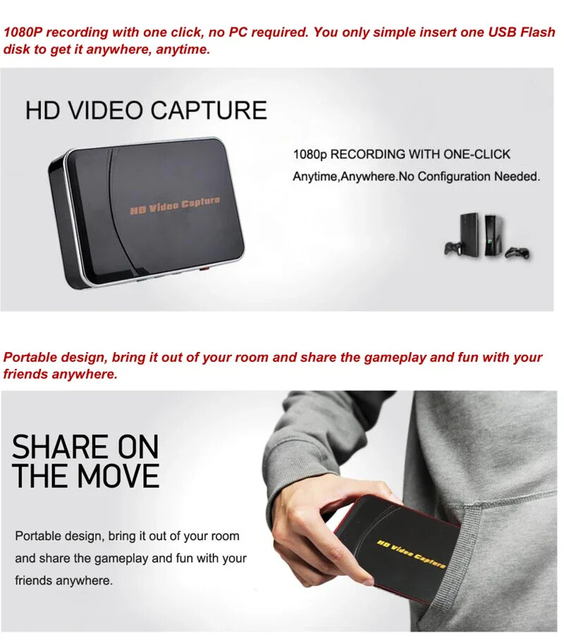 1080p HDMI Game Video Capture Card USB AV Grabber Recorder Mic In TV ...