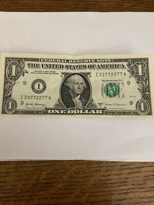 $ 1 One Dollar Bill Error Misaligned Serial Number Misprint Note Fancy ...