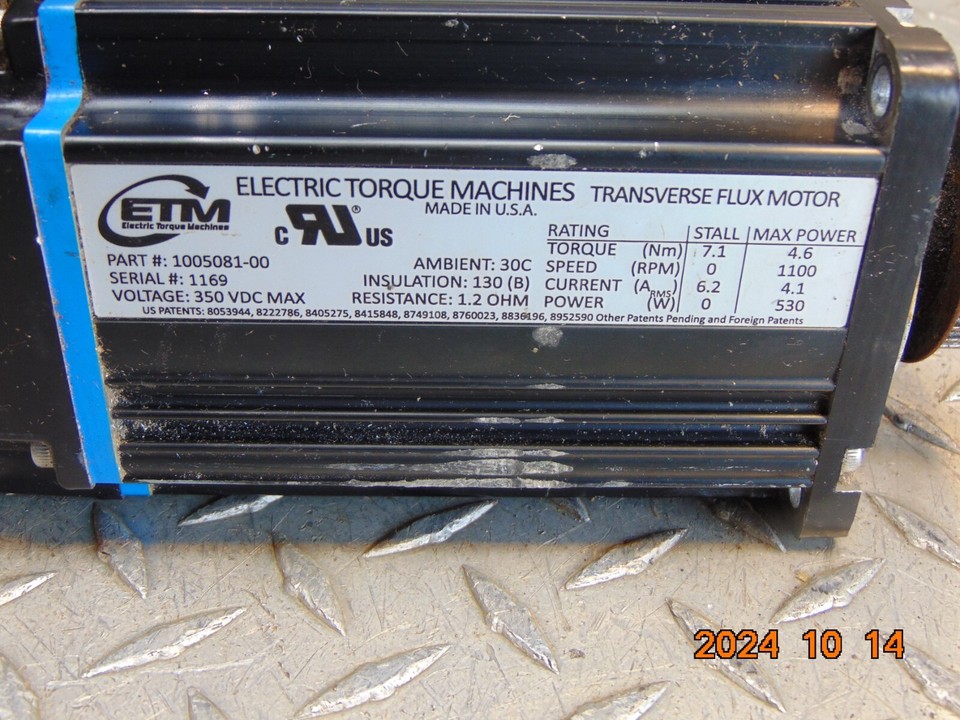 ETM 1005081-00 ELECTRIC TORQUE MACHINES TRANSVERSE FLUX MOTOR 350VDC | eBay