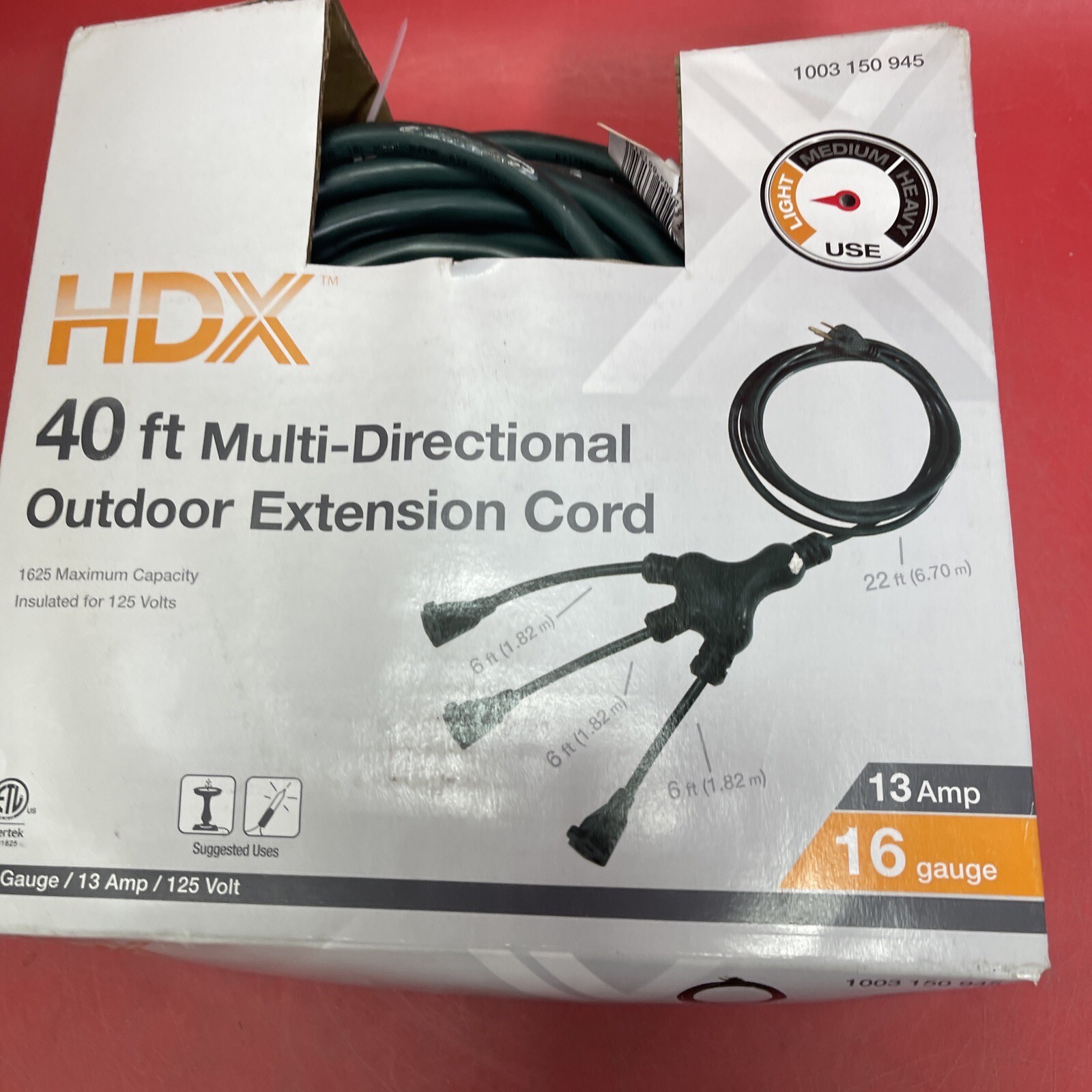 HDX Total 40 ft. 16/3 Multi-Directional Outdoor Extension Cord, Green ...