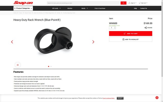 Blue Point Heavy-duty Wrack Wrench Inner Tie Rod Tool WW600 Snap-on Mac ...