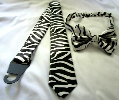 UNISEX BLACK & WHITE ZEBRA ANIMAL PRINT ADJUSTABLE BOW TIE+3" ZEBRA ...