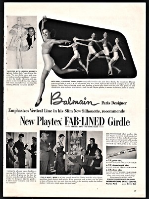 1950 PLAYTEX Fab-Lined Girdle Lingerie Photo AD w/Pierre Balmain Paris ...