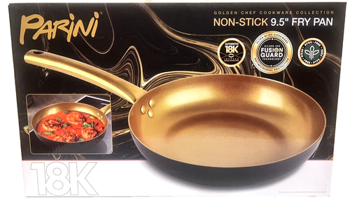 Parini 9.5" Fry Pan Non stick 18k GOLD COATING Black Gold New In A Box ...