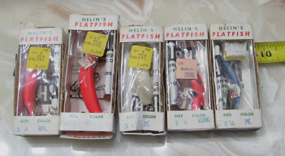 LOT OF 5 HELIN'S FLATFISH ASSORTED FISHING LURES NIB U20 X4 RFL PE COHO ...