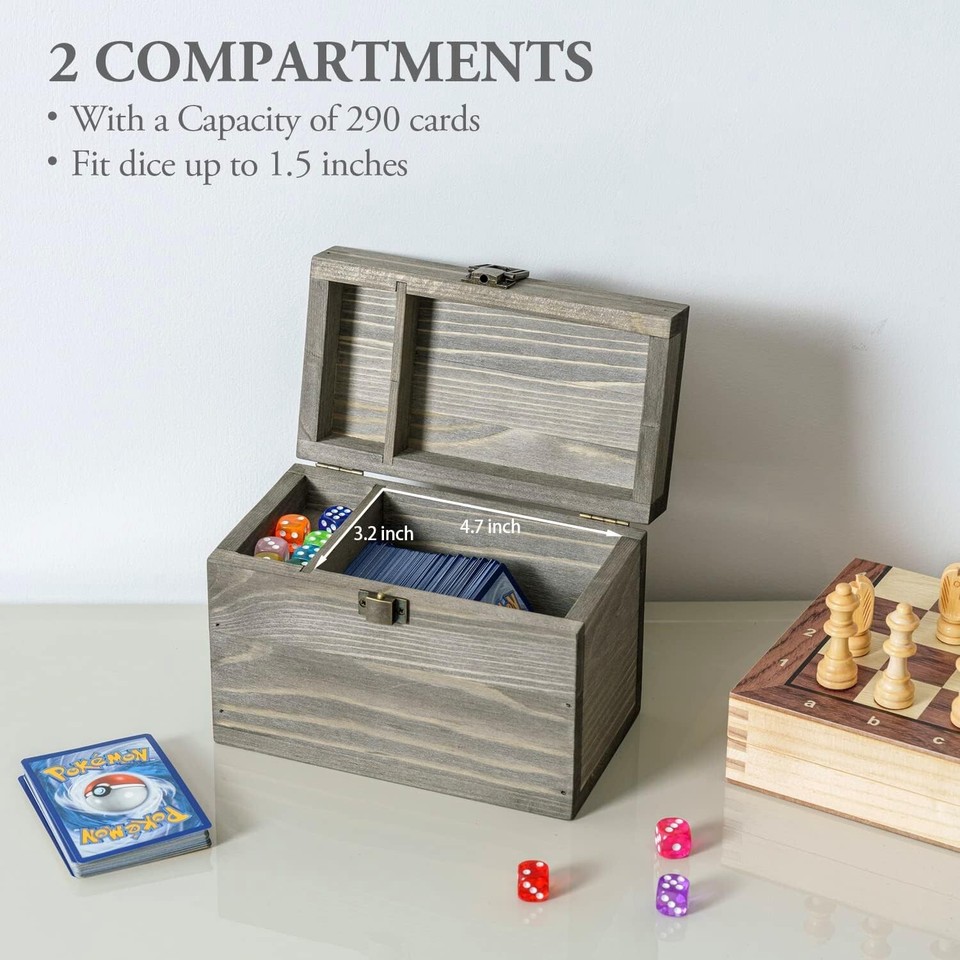 Gray Wood Storage Box, Decorative Box for Collectible Trading Cards and ...