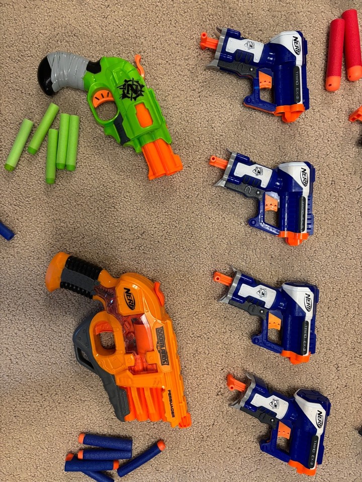 Eleven NERF Guns Lot with Digital Target, 150+ Darts, Safety Gear - see ...