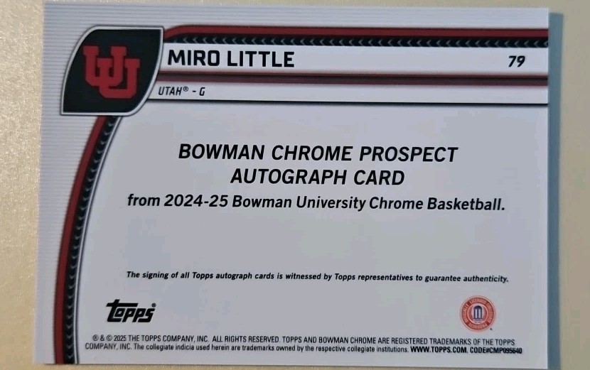 Miro Little 2024-25 Bowman Chrome U Prospect AUTO #79 Utah Refractor | eBay