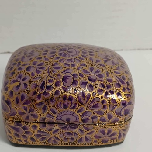 Sudha Style India Lacquered Jewelry Trinket Box Purple Floral Gold ...