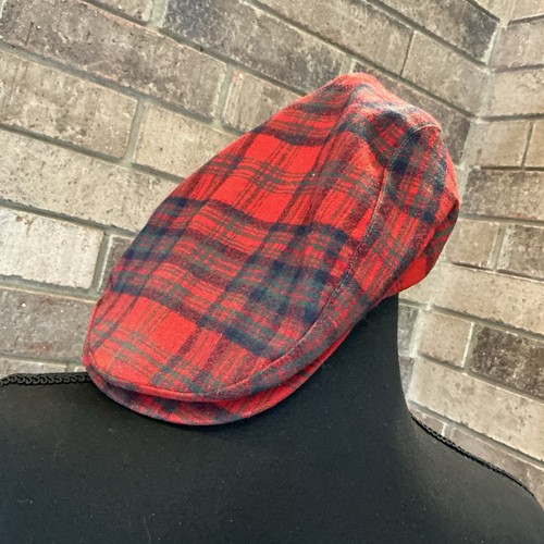 VINTAGE Pendleton Wool Tartan Plaid Ivy Flat Cap Hat Medium Red Black ...