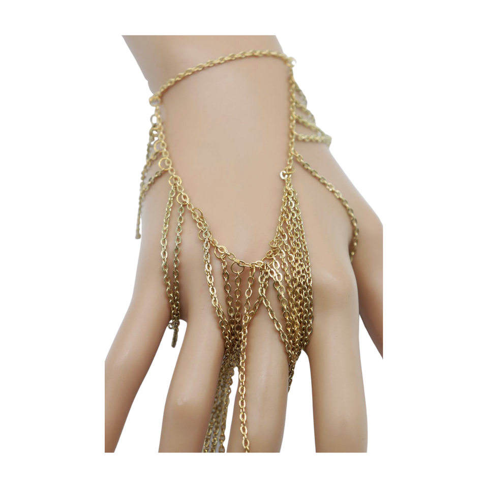 Women Gold Metal Hand Chain Fashion Bracelet Multi Strands Jewelry ...