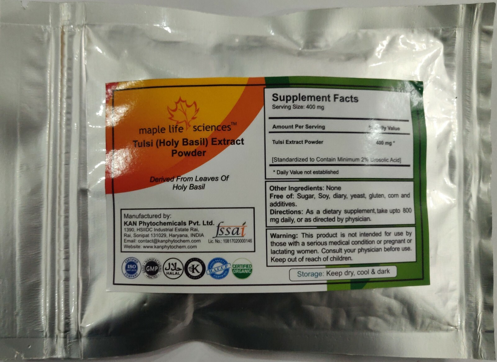 Tulsi (Holy Basil) Extract Powder, 2% Urosolic Acid, Nerve Tonic ...