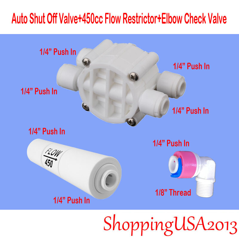 Auto Shut Off Valve 1/4" Check Valve Flow Restrictor RO Water Filter ...