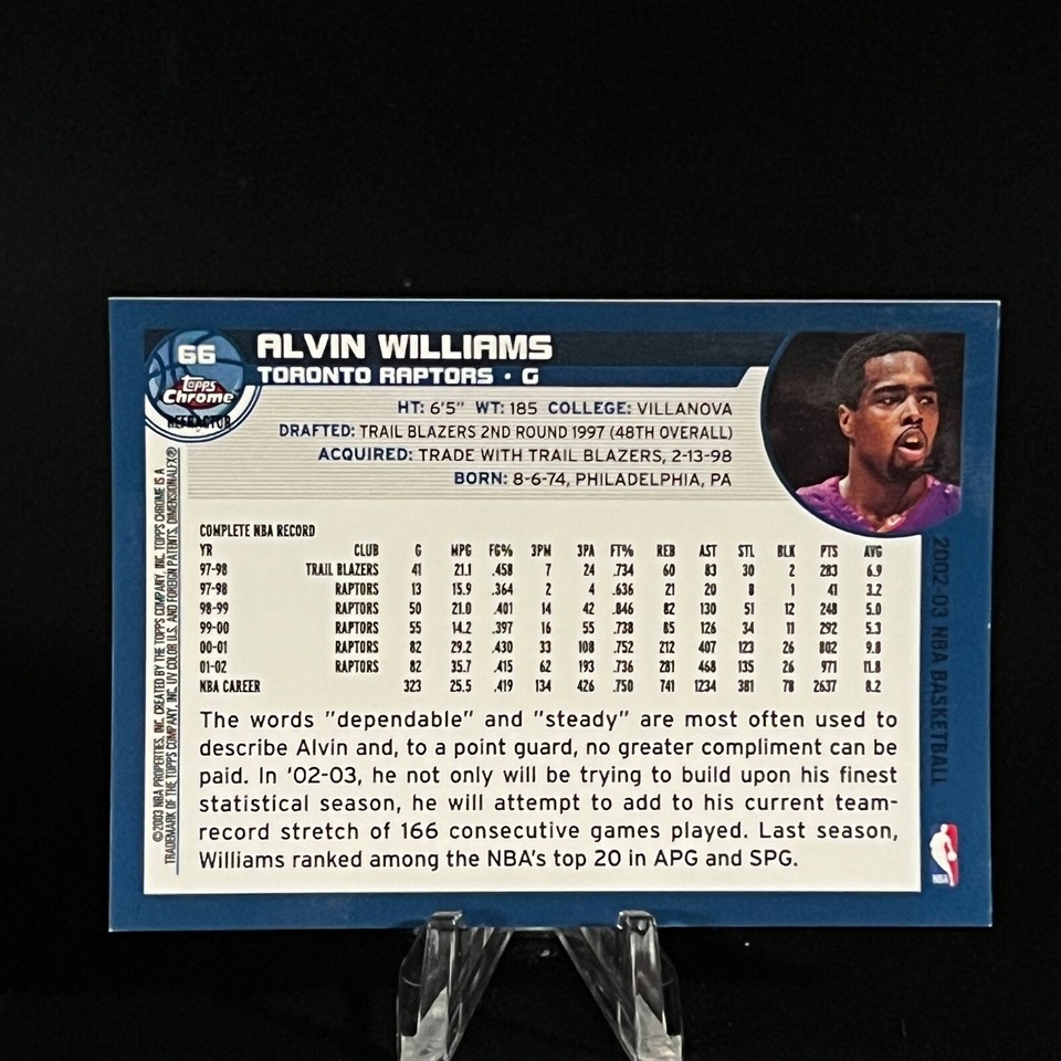 Alvin Williams 2002-03 Topps Chrome Refractors Raptors Basketball #66 ...