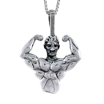 Sterling Silver Bodybuilder Pendant / Charm, Italian Box Chain | eBay