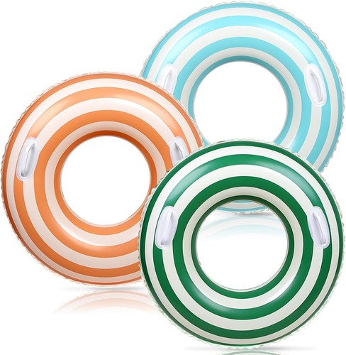 3Pcs Inflatable Pool Tubes with Handles, Orange Green Blue Striped ...