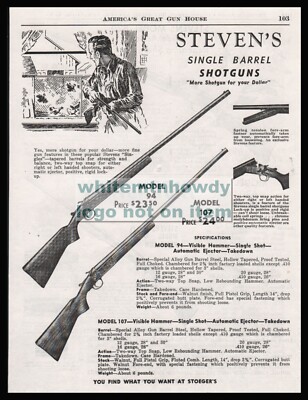 1951 STEVENS Model 94 and 107 Single Barrel Shotgun PRINT AD | eBay