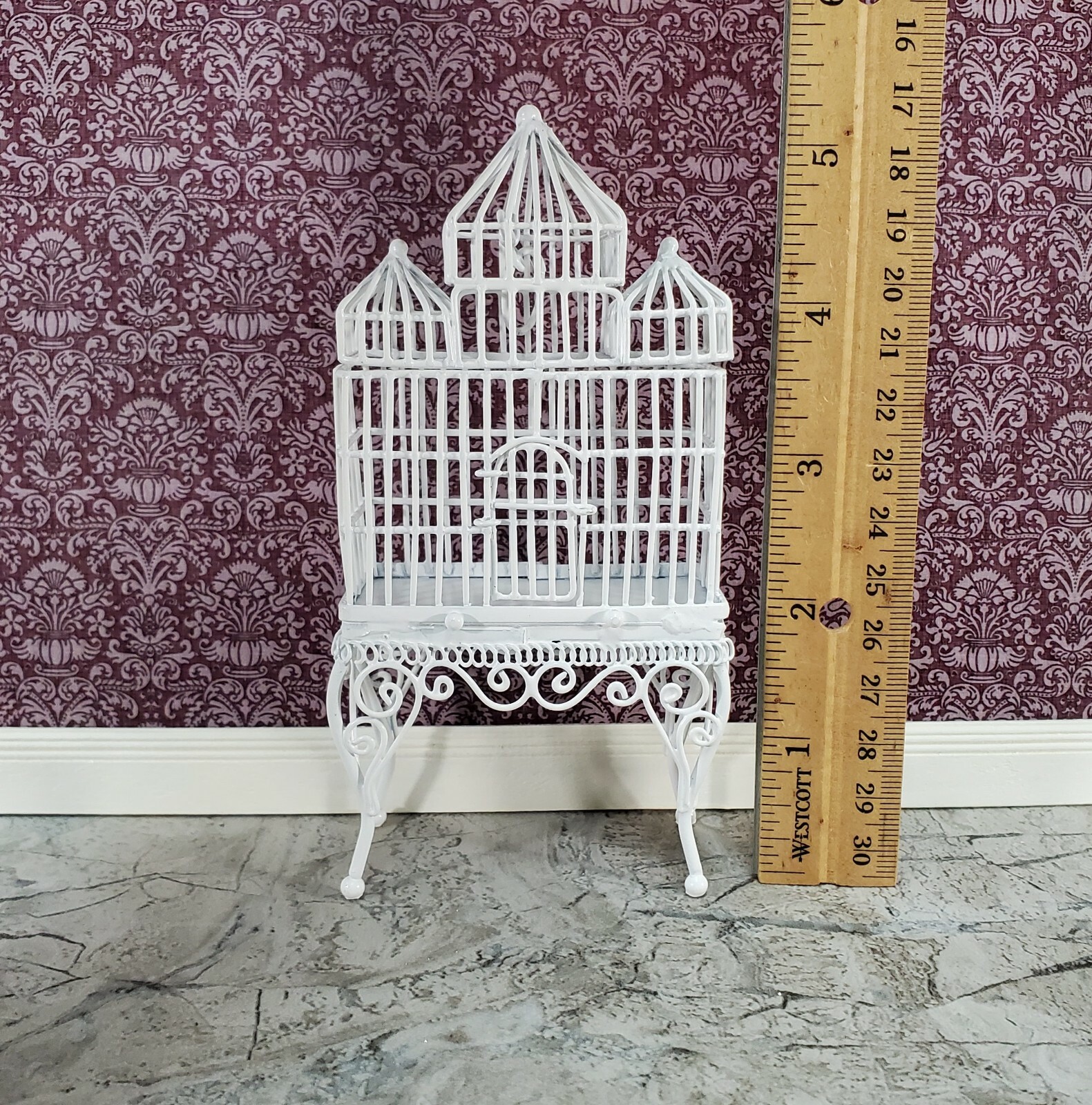 Aztec 1" Scale Dollhouse Miniature White Wire Bird Cage Azeiwf288 for ...