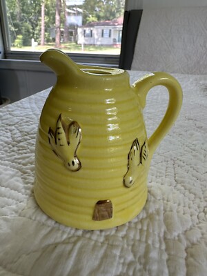 Vintage Honey Bee Ceramic Pitcher Yellow Hive Bees 4" Shawnee Pottery ...