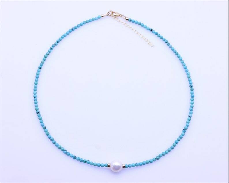 Blue Kingman 3mm Turquoise & 10mm Freshwater Pearl Gold Beaded Gemstone ...