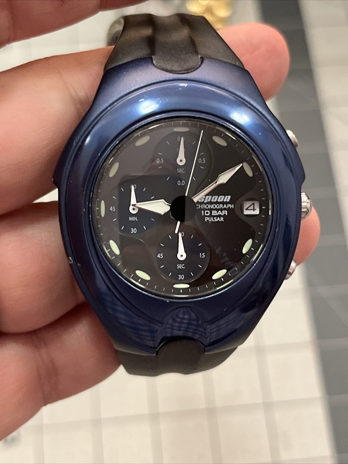 pulsar v657-x029 spoon chronograph Rare Metallic Blue New Battery | eBay
