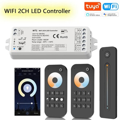 WT1 Tuya Wifi LED Dimmer DC12V 24V 2CH Controller 2.4G RF Remote for ...