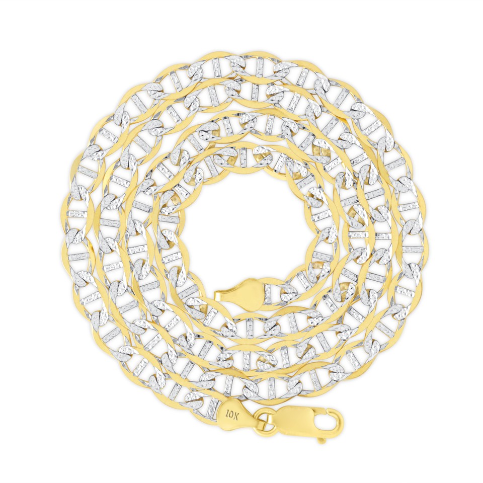 10K Yellow Gold Solid 6mm Pave Diamond Cut Mariner Anchor Link Chain ...