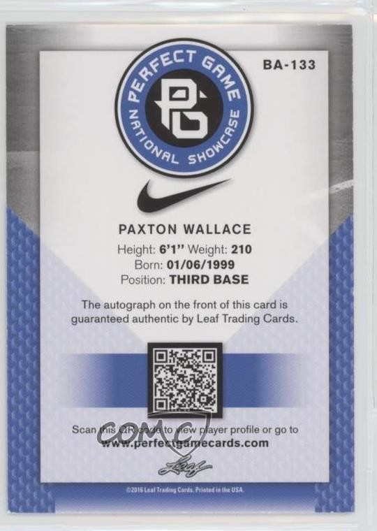 2016 Leaf Perfect Game National Showcase Blue /15 Paxton Wallace #BA ...