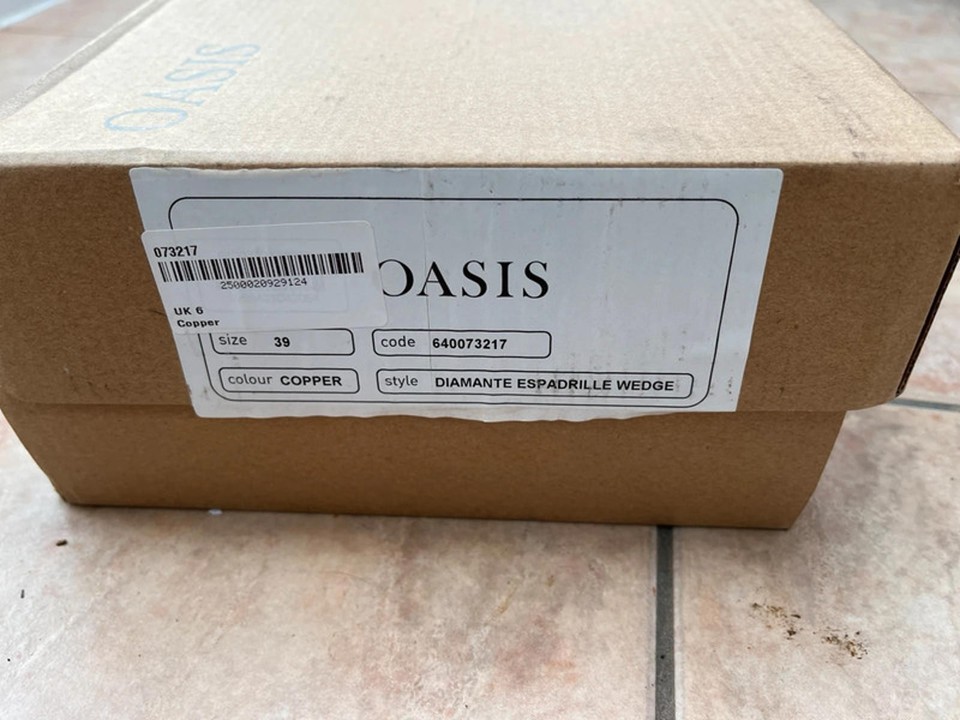 Oasis Diamante Espadrille Wedge Sandals Copper Size UK 6 / EU 39 Boxed ...