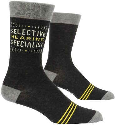 Selective Hearing Specialist Men's Crew Socks Blue Q Size 7-12 BRAND ...