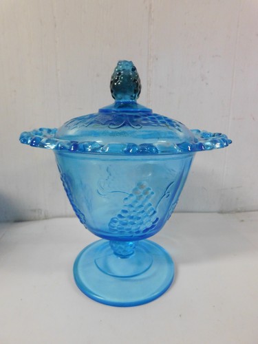 Vintage Indiana Glass Blue Lace Edge Grapevine Pattern Footed Compote ...