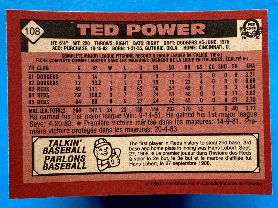 1986 O-Pee-Chee Ted Power #108 | eBay