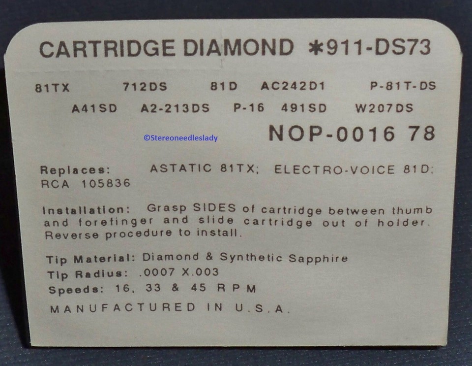 911-DS73 NEEDLE for Astatic 81TX 81t 83 83D 89T 89D for Califone ...