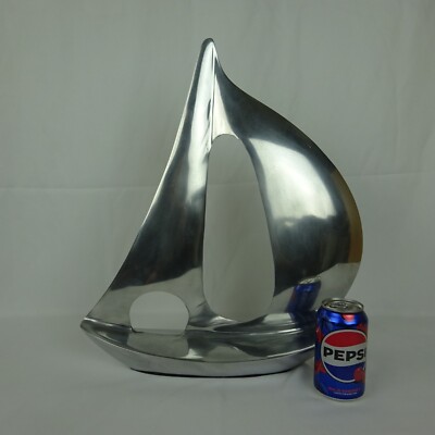 Bermuda Sloop Cast Aluminum Silver Tone Nautical Sculpture ~ 19" Tall x ...