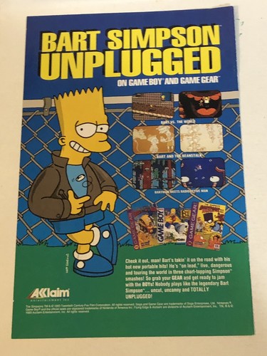 1993 Bart Simpson Unplugged Game Boy NES Nintendo Vintage Print Ad pa20 ...
