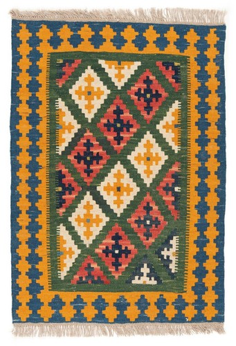 Kelim Handwoven Persian Carpet 93x67 cm-Nomadic,Oriental,Green,Kilim ...